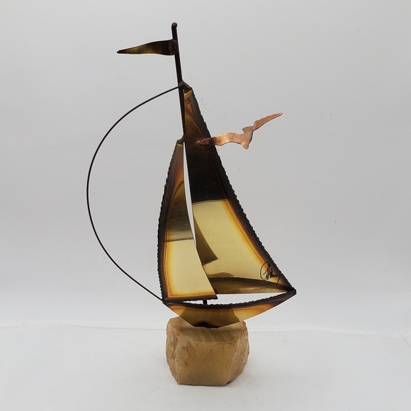 mario Jason | Art | Sailboat Metal Mcm Brutalist Brass Sculpture Onyx ...